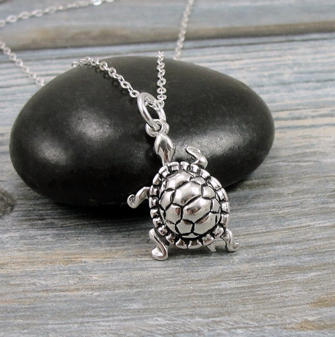 Turtle Necklace, 925 Sterling Silver Turtle Charm Necklace, Tortoise ...