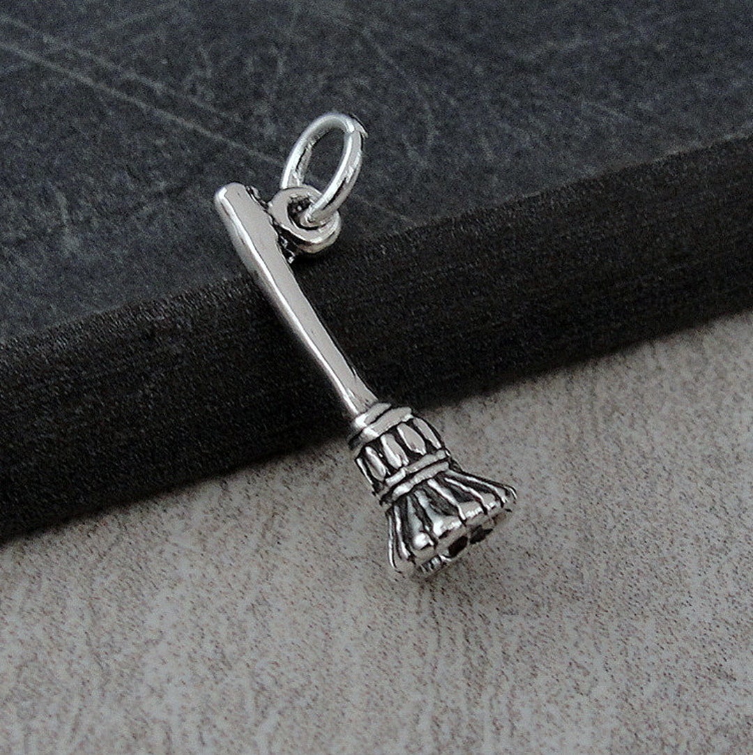 Broom Charm, Sterling Silver Witch's Broom Charm for Necklace or Bracelet, Halloween Charm ...