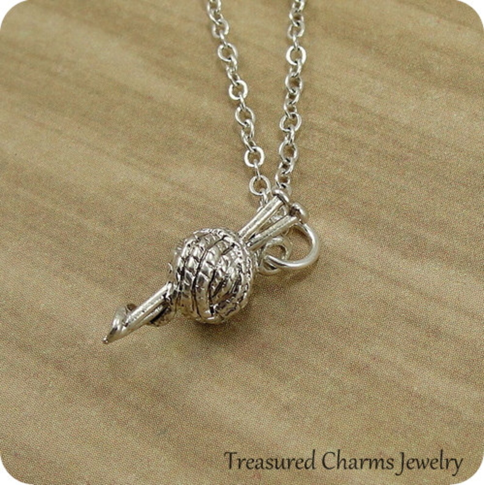 Yarn and Knitting Needles Necklace Silver Plated Knitting - Etsy