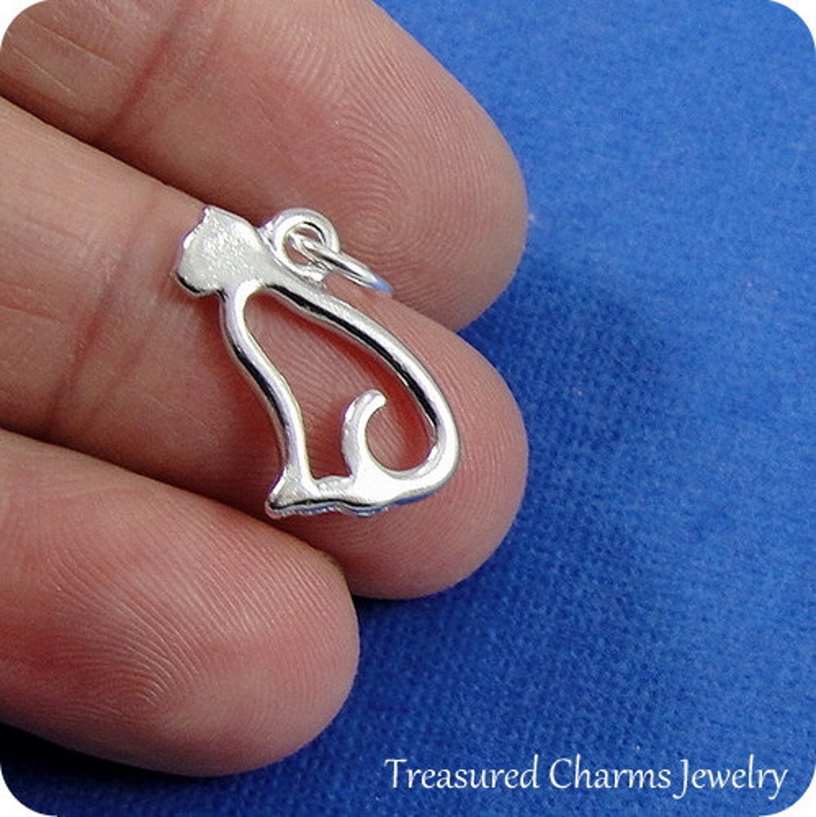 Cat Silhouette Charm - Silver Cat Outline Charm for Necklace or ...
