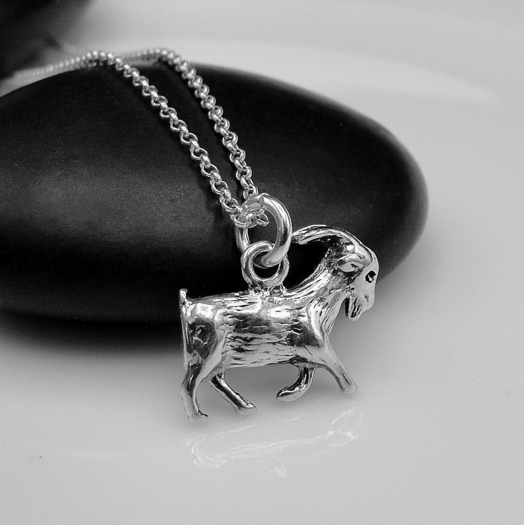 Goat Necklace, Sterling Silver Goat Charm on a Silver Cable Chain, Farm ...
