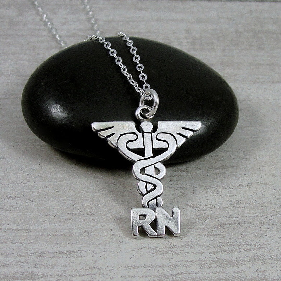 RN Caduceus Necklace, Sterling Silver Registered Nurse Charm on a ...