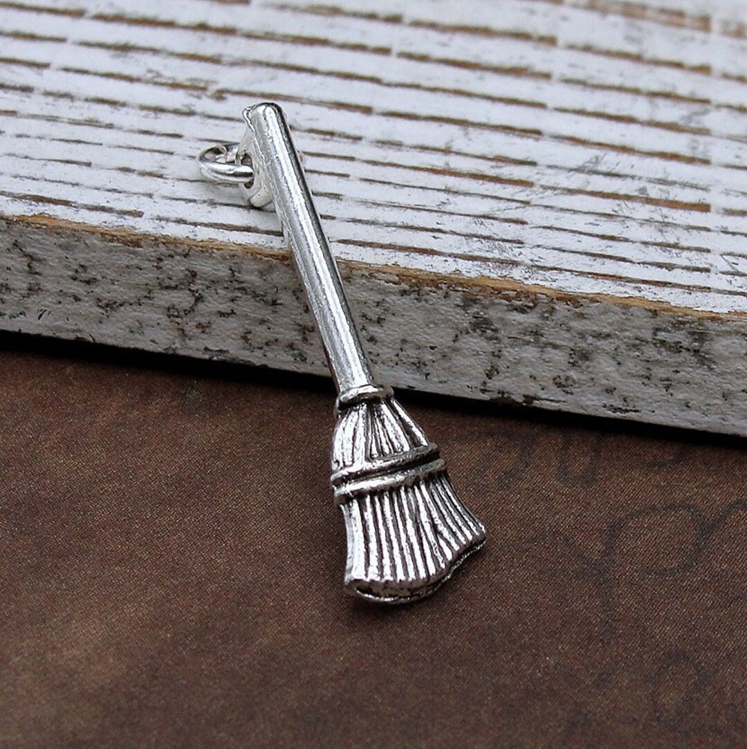 Witch's Broom Charm, Silver Broom Charm for Necklace or Bracelet, Broom Necklace Charm ...