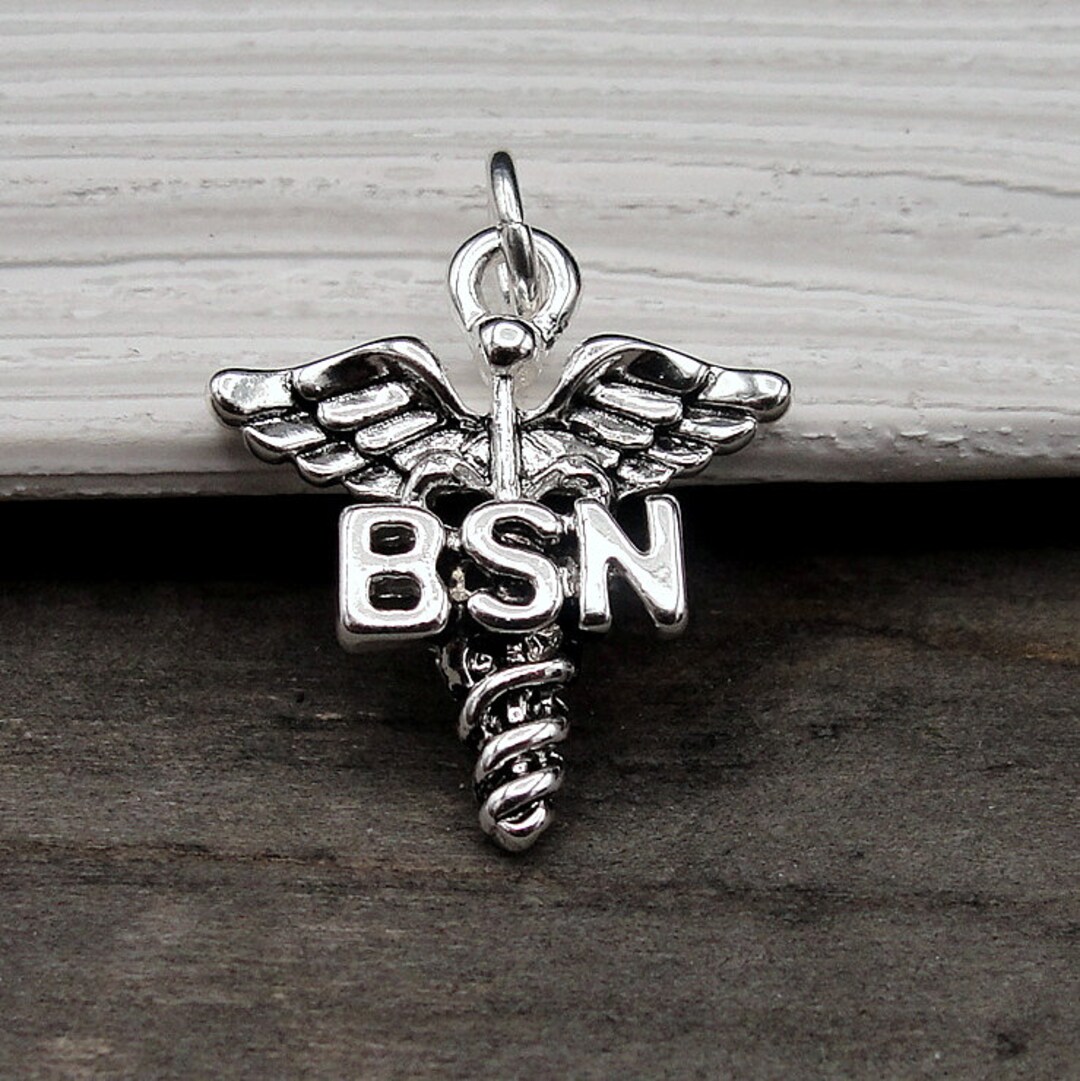 Silver BSN Nurse Charm, BSN Caduceus Charm, BSN Symbol Charm, Nursing ...