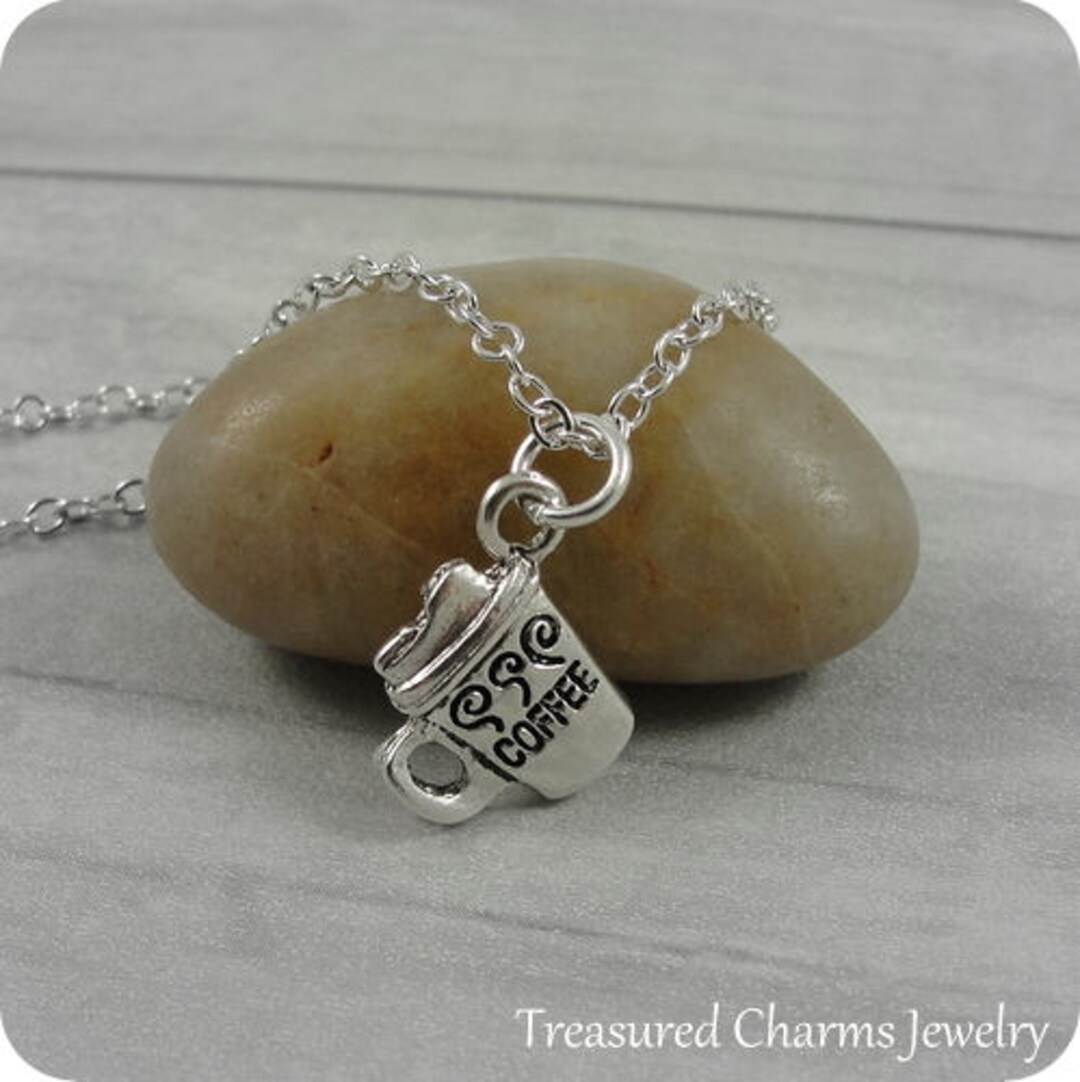 Coffee Cup Necklace, Silver Plated Coffee Mug Charm on a Silver Cable ...