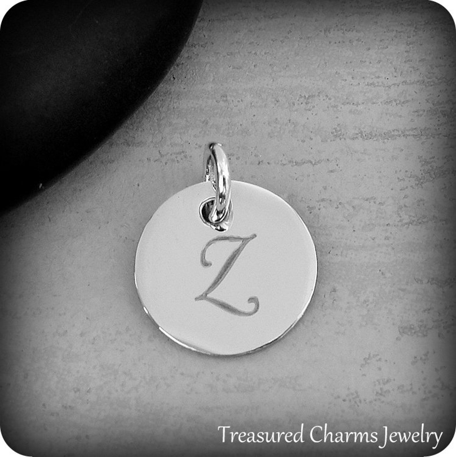 Stainless Steel Letter Z Charm, Silver Engraved Letter Z Round Disc ...