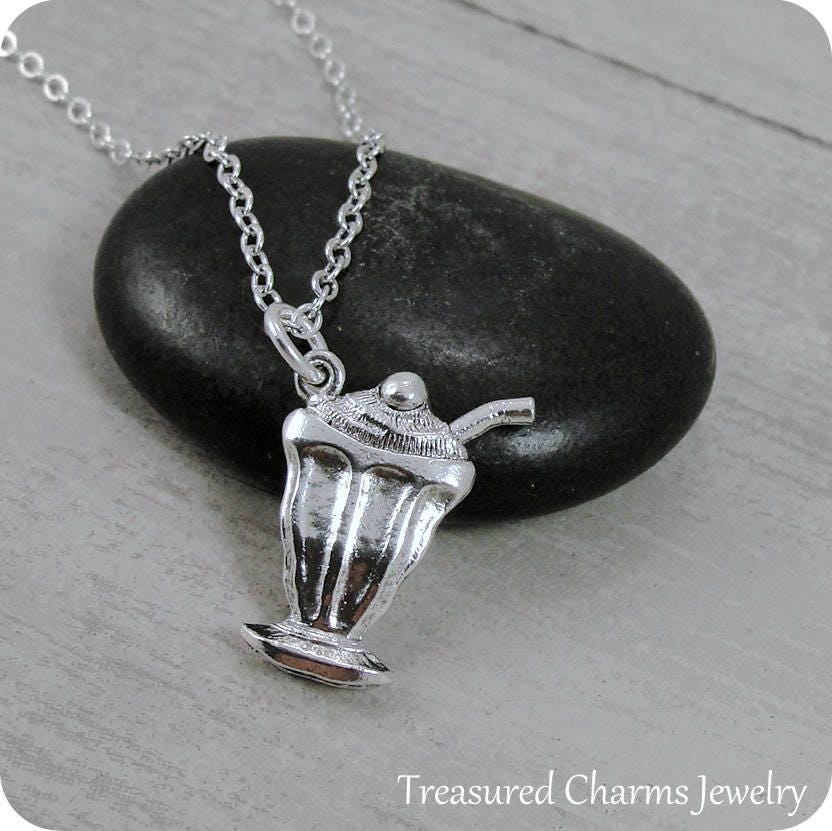 Milkshake Necklace Silver Plated Milkshake Ice Cream Charm on | Etsy