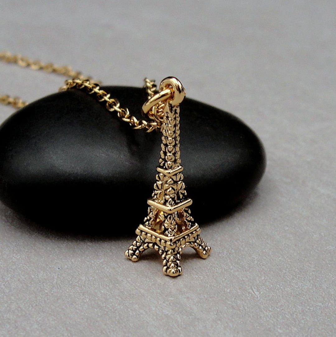 Eiffel Tower Necklace, Gold Eiffel Tower Charm Necklace, 3D Eiffel Tower Charm, Paris Necklace ...