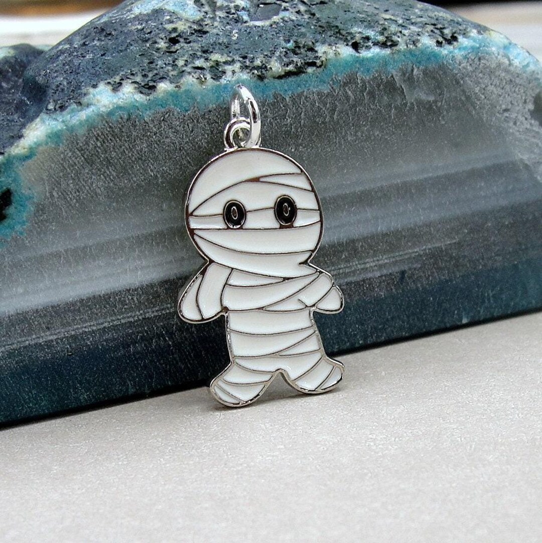 Mummy Charm, Silver and White Enamel Mummy Charm, Halloween Charm ...