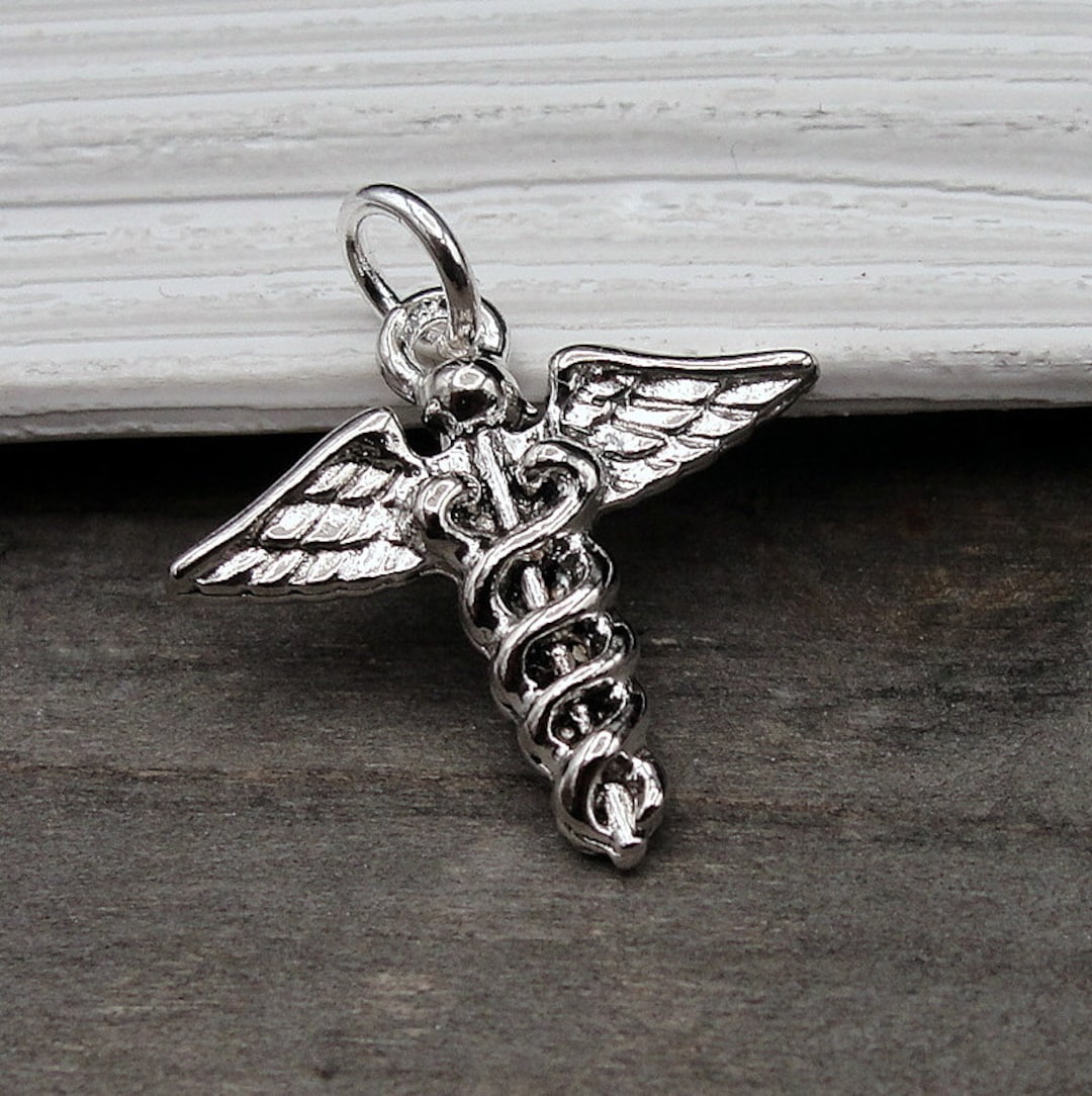 Medical Caduceus Charm, Silver Caduceus Symbol Charm for Necklace or ...