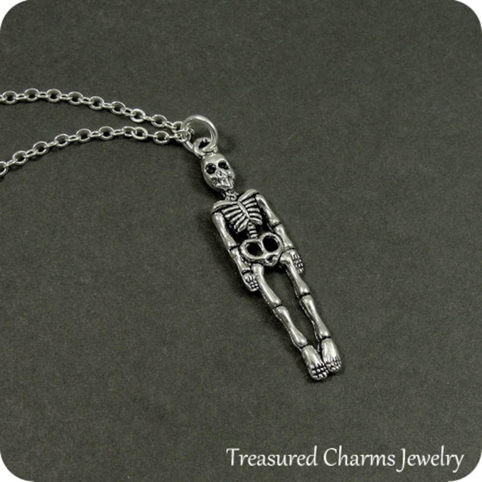 Human Skeleton Necklace, Silver Skeleton Charm on a Silver Cable Chain ...