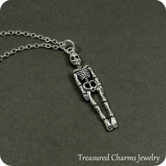 Human Skeleton Necklace Silver Skeleton Charm on a Silver | Etsy