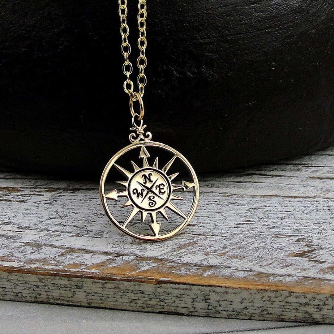 Gold Compass Necklace, Gold Compass Charm, Journey Necklace, Nautical ...
