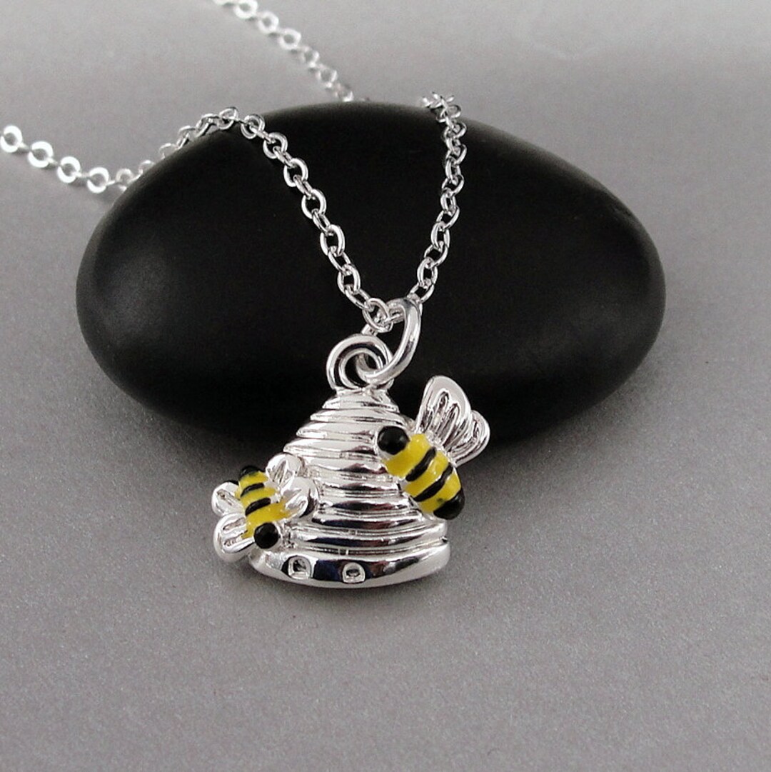 Silver Beehive Necklace, Honey Bee Necklace, Beehive Pendant, Bee Charm ...
