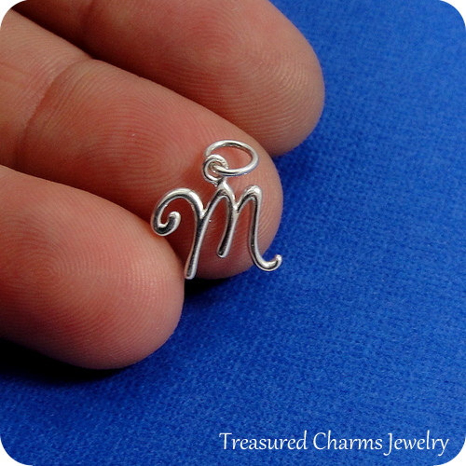 script-letter-m-initial-charm-sterling-silver-cursive-letter-etsy