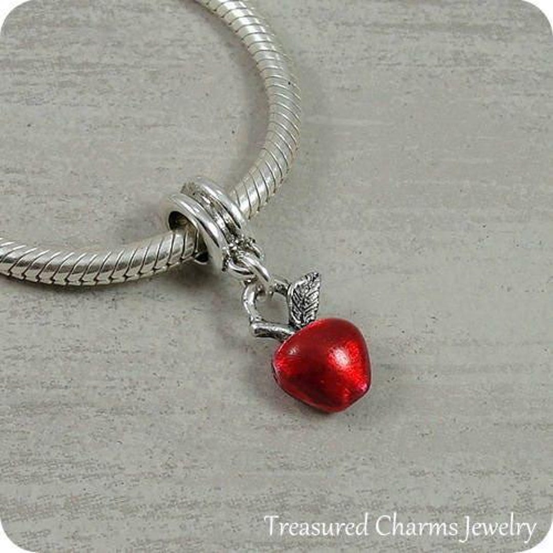 Red Apple European Dangle Bead Charm - Silver and Red Apple Charm for ...