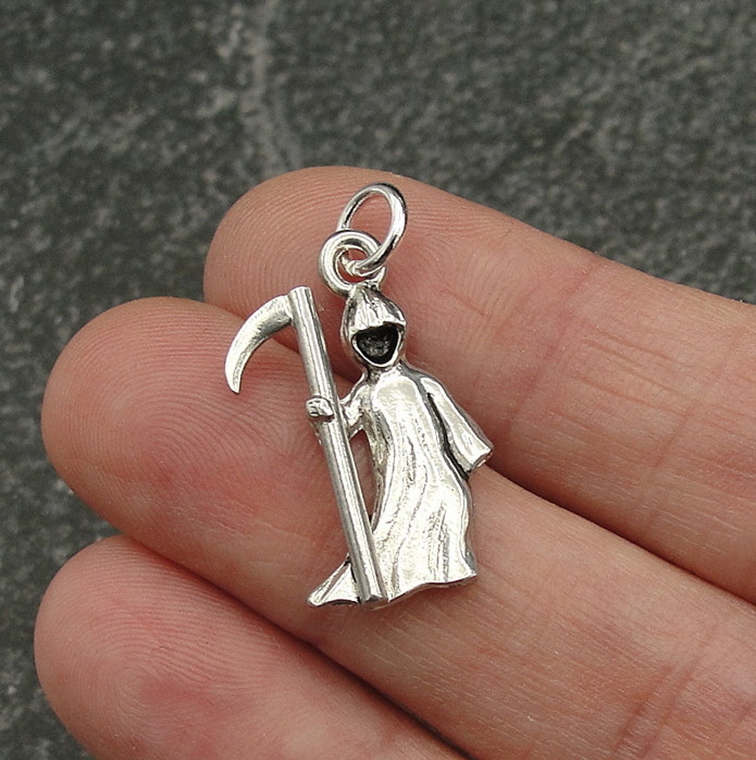 Grim Reaper Charm, Silver Grim Reaper Necklace Charm, Halloween Charm ...