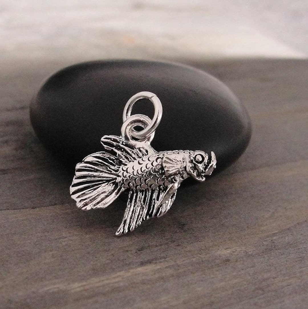 Betta Charm, Silver 3D Betta Fish Charm, Siamese Fighting Fish Charm ...