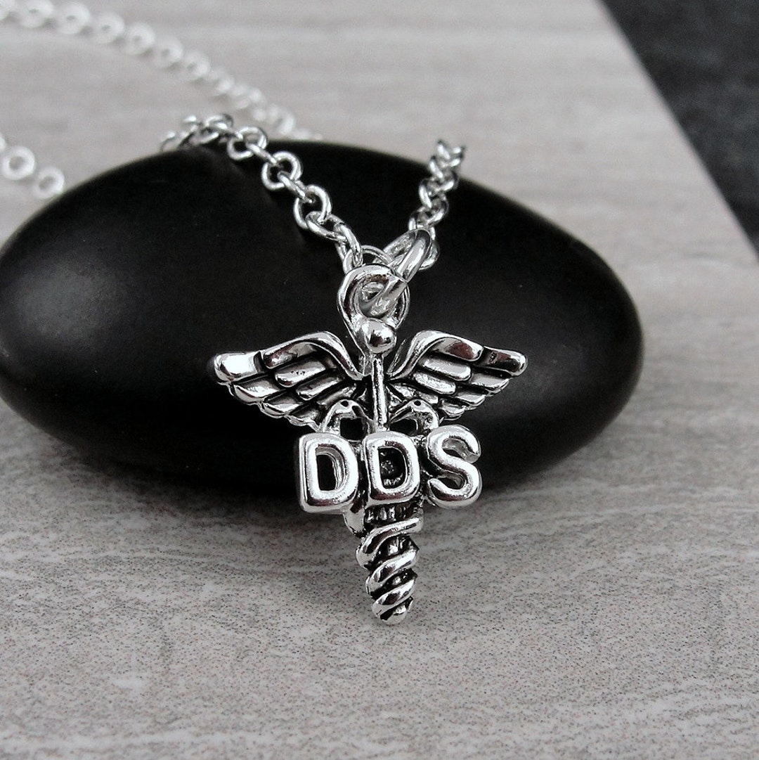 DDS Caduceus Necklace, Silver Plated DDS Dentist Charm Necklace ...