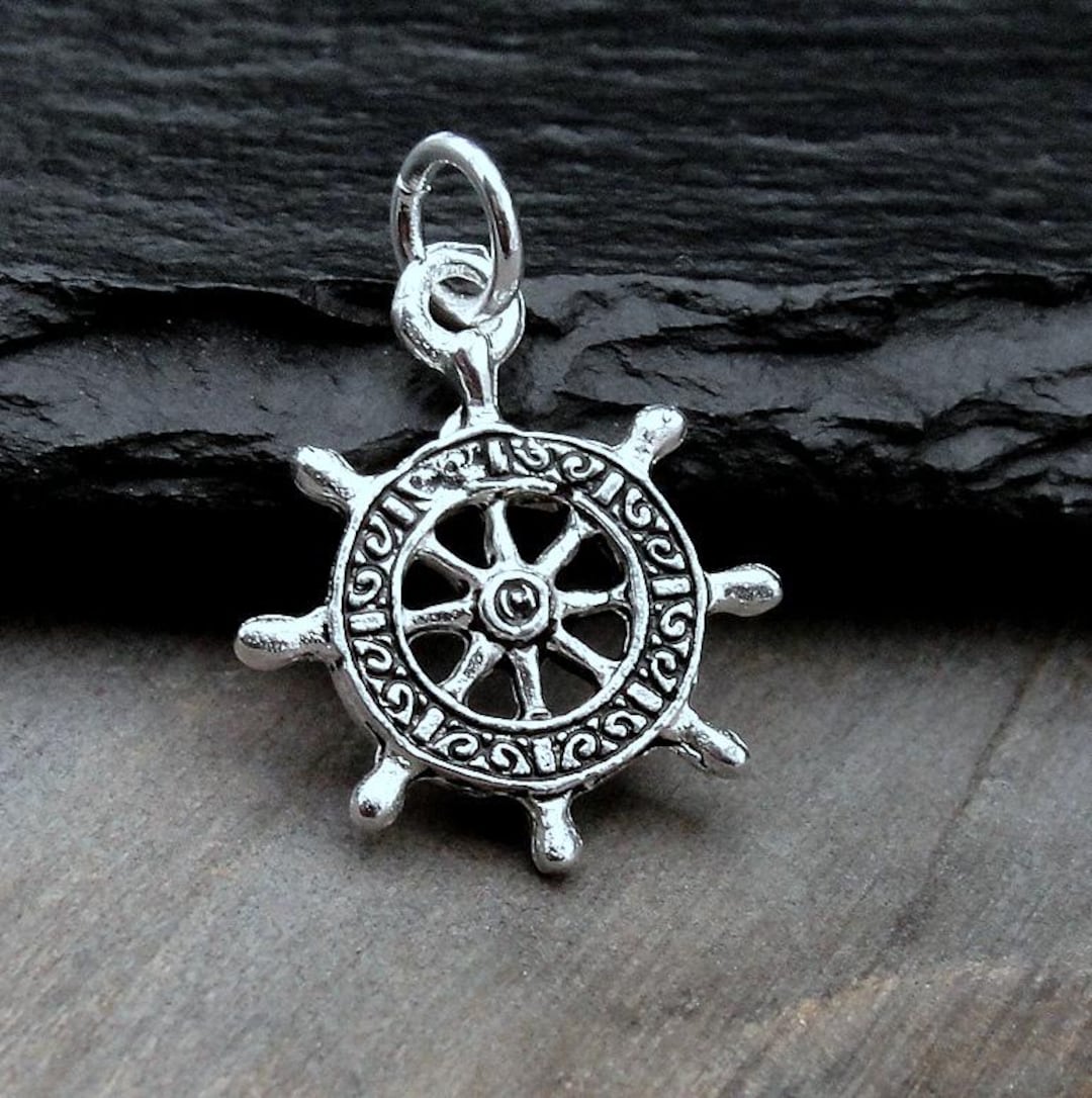Ship Wheel Charm, Silver Captain's Wheel Charm for Necklace or Bracelet ...