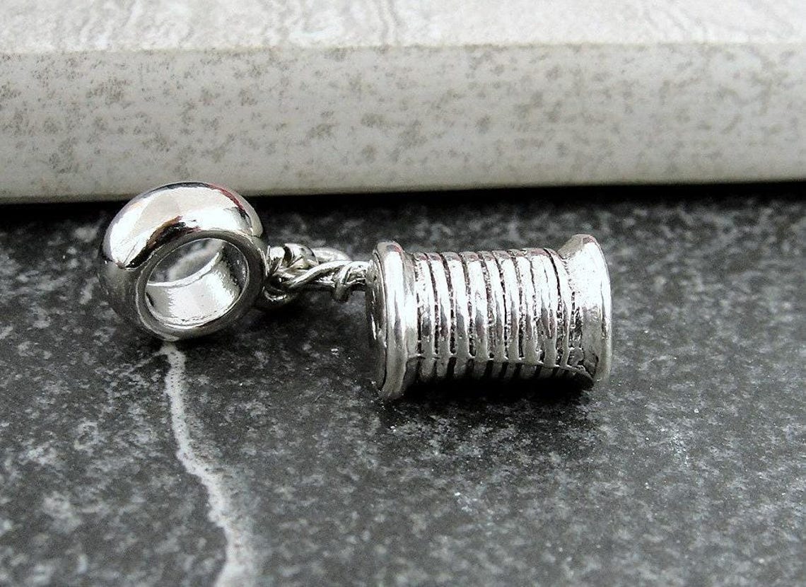 Spool of Thread European Charm, Silver Sewing Dangle Charm, Spool of ...