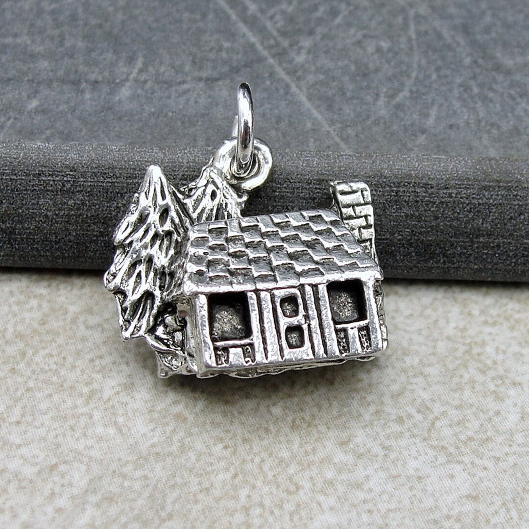 Log Cabin Charm, Silver Plated Cottage Charm, Rustic Lodge Charm, Log ...