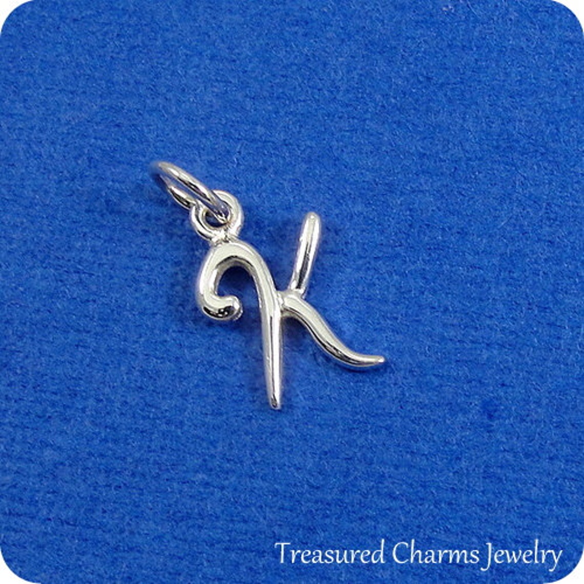 Script Letter K Initial Charm Sterling Silver Cursive Letter | Etsy