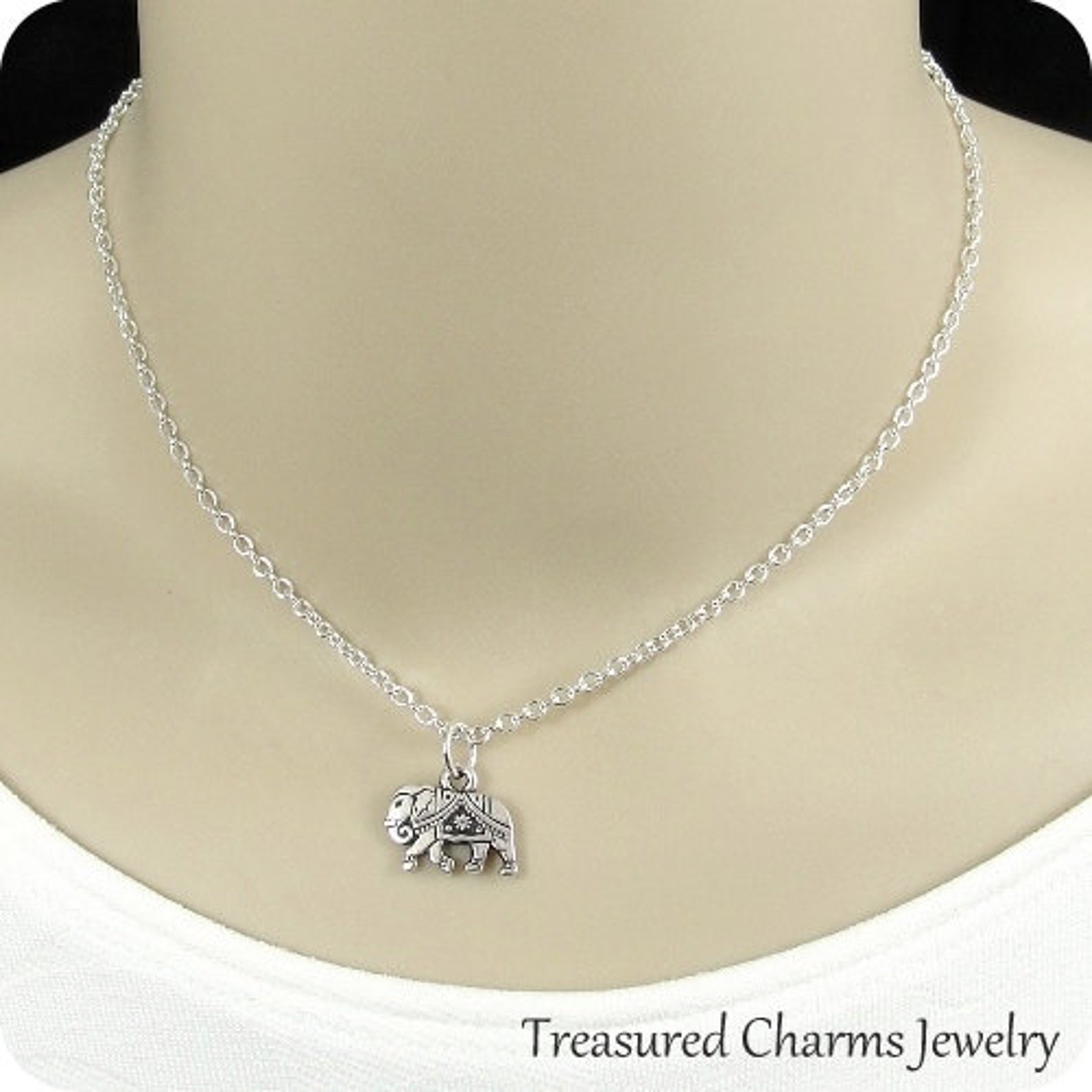 Indian Elephant Necklace, Silver Indian Elephant Gita Charm on a Silver ...