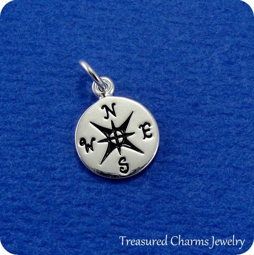 Tiny Compass Charm Sterling Silver Compass Charm for | Etsy