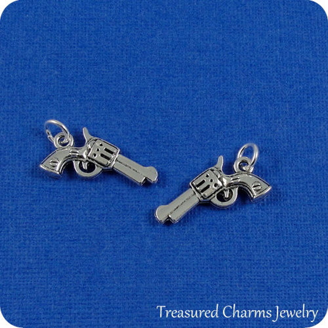 Pistol Charm Silver Plated Pistol Revolver Charm for | Etsy