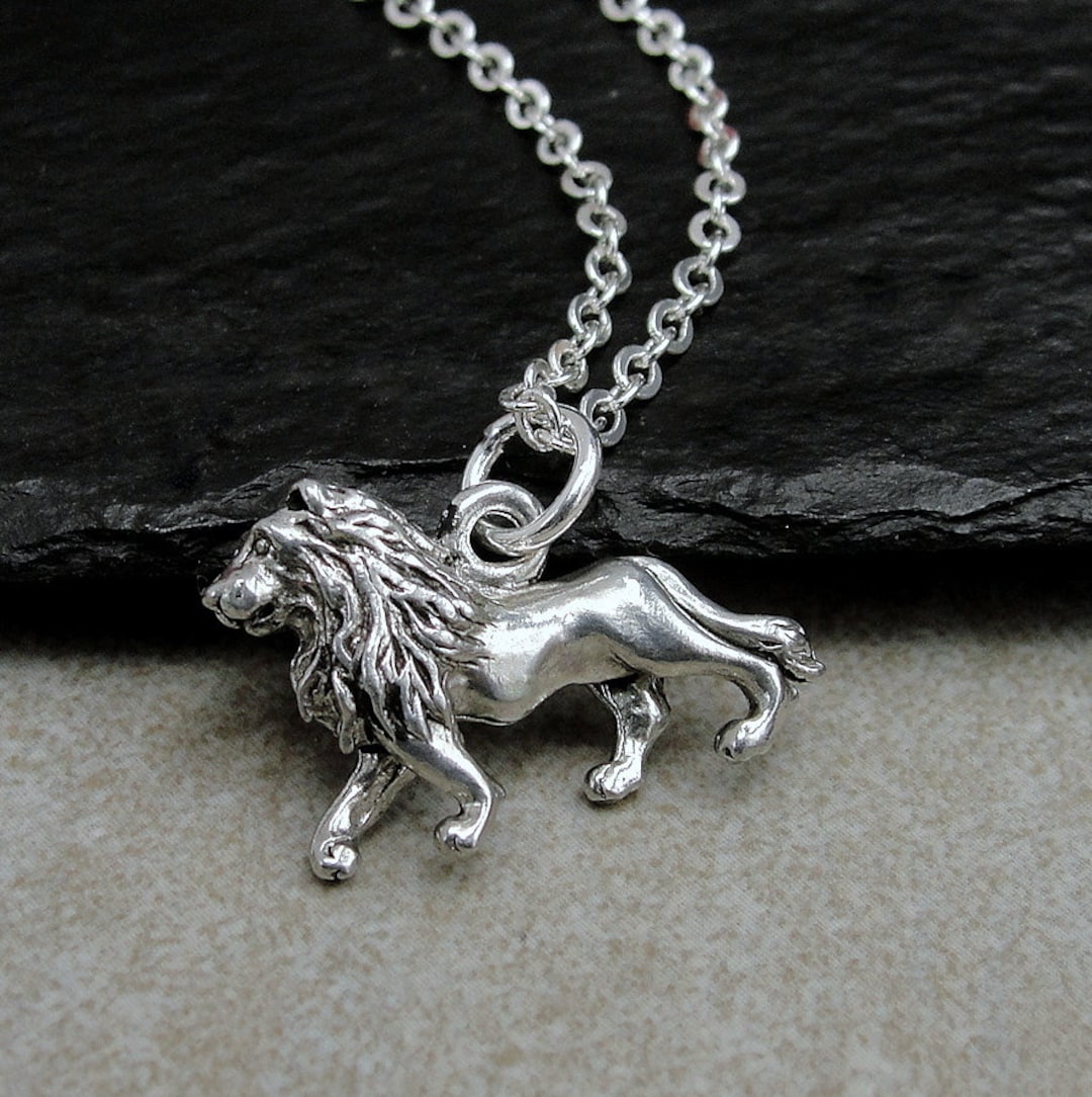 Lion Necklace, Silver Plated Lion Charm, Silver Lion Pendant, 3D Lion ...