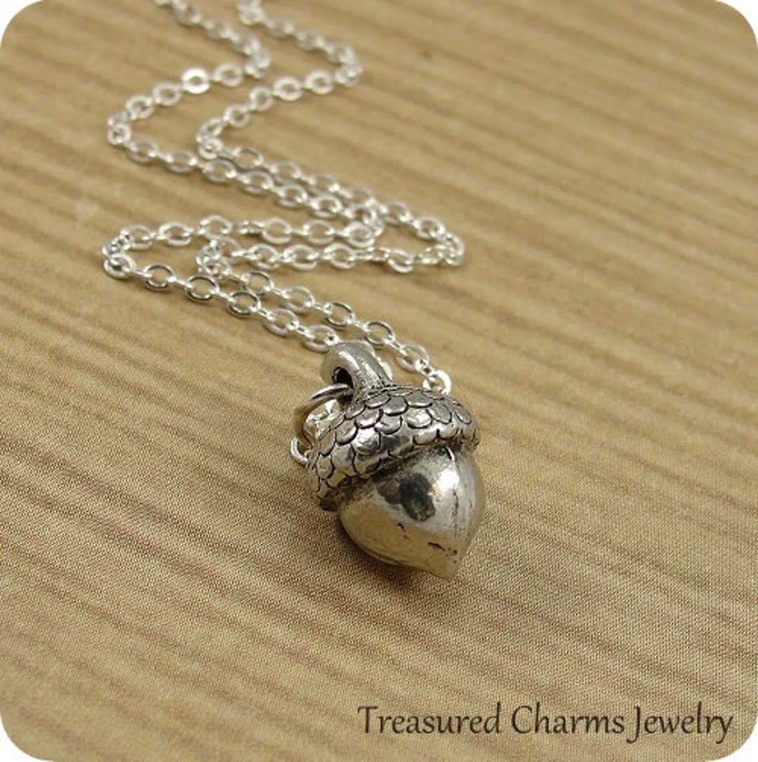 Acorn Necklace, Silver Plated Acorn Charm on a Silver Cable Chain - Etsy