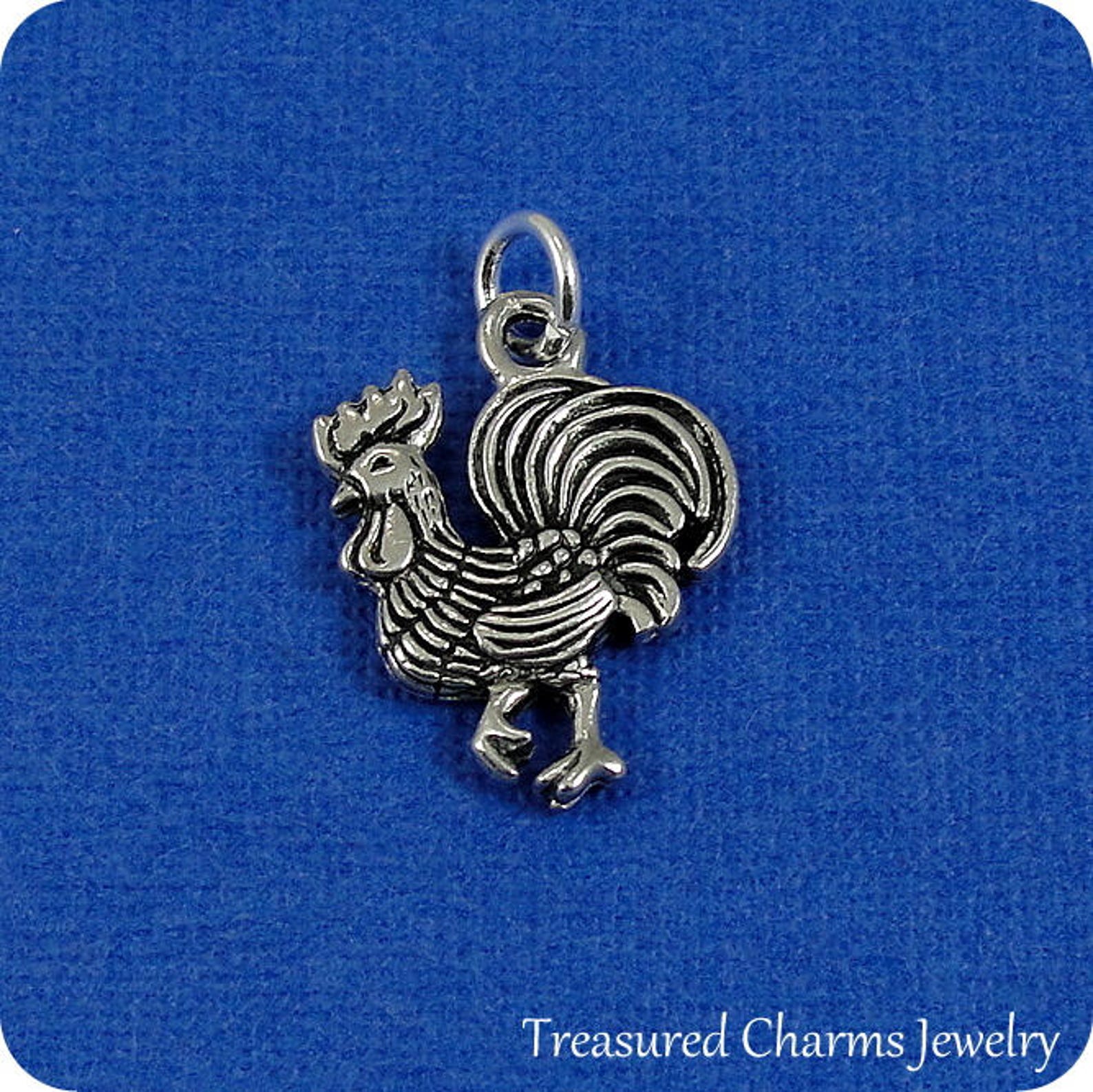 Rooster Charm Silver Plated Rooster Hen Charm Farm Animal - Etsy