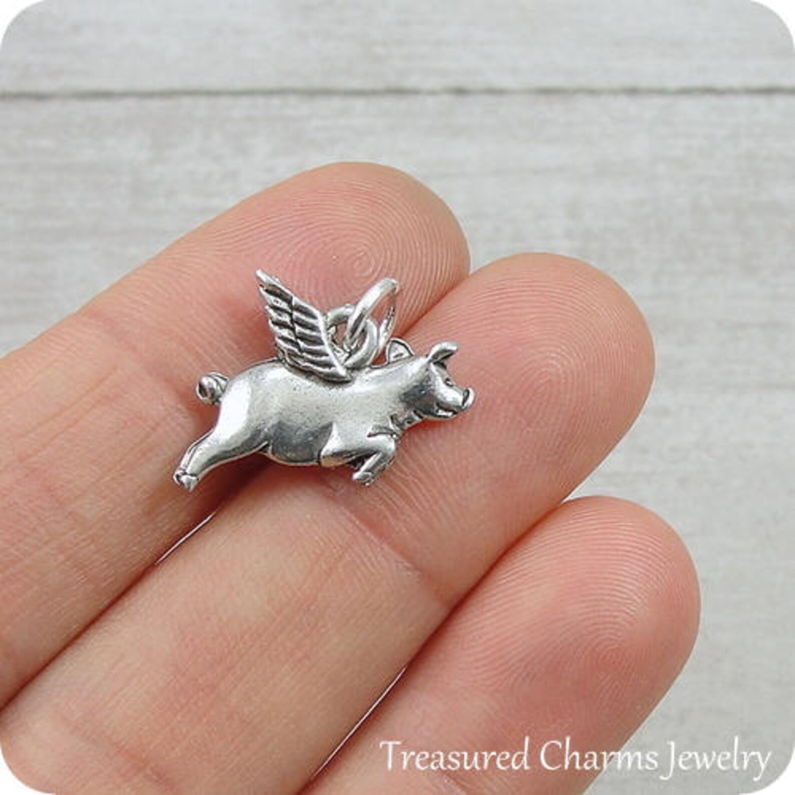 Flying Pig Charm Silver Plated Flying Winged Pig Charm for | Etsy