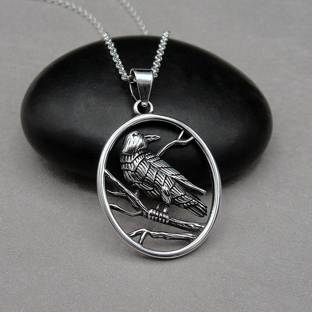 Raven Necklace, 925 Sterling Silver Raven Charm Necklace, Crow Necklace ...