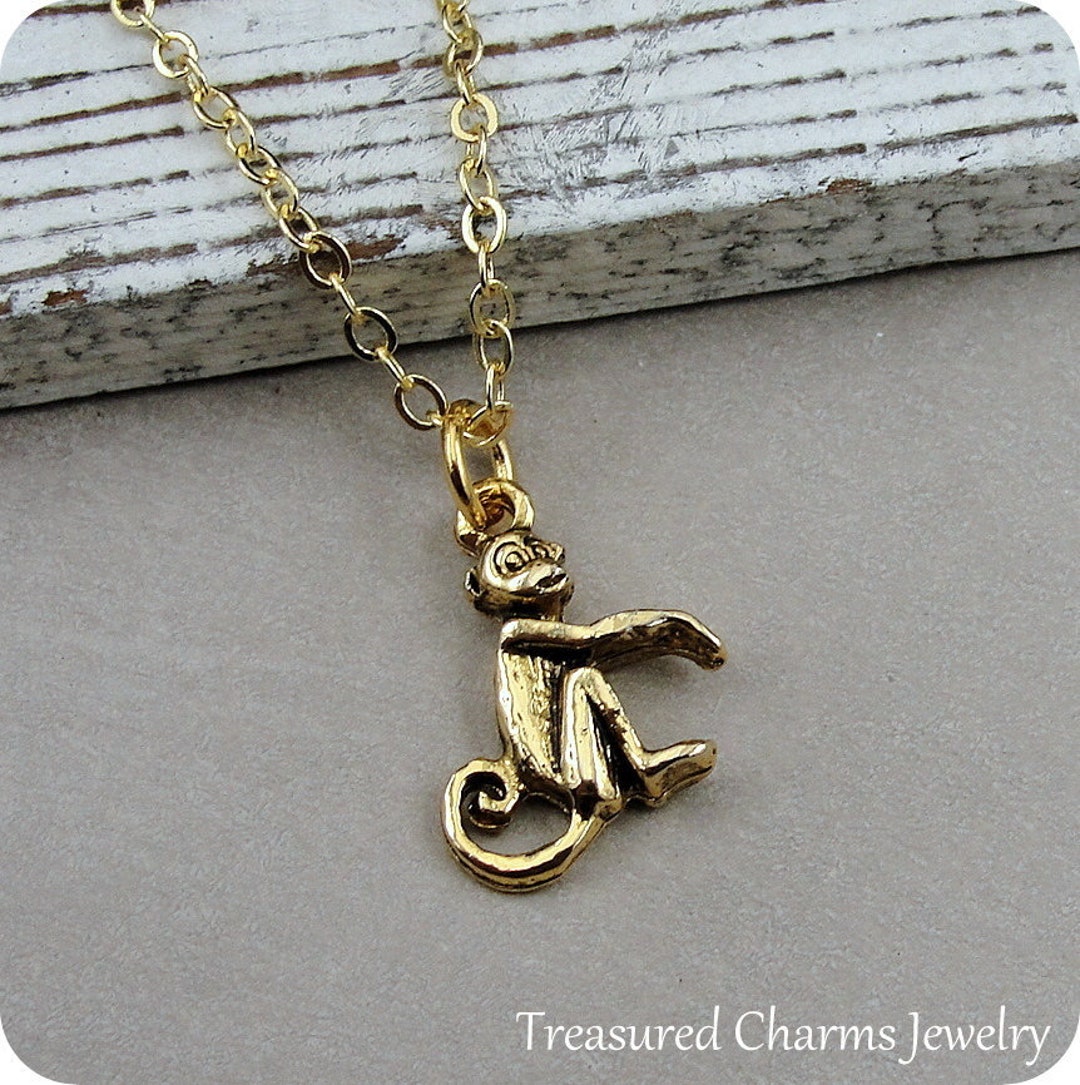 Tiny Monkey Necklace, Gold Monkey Charm Necklace, Primate Necklace ...