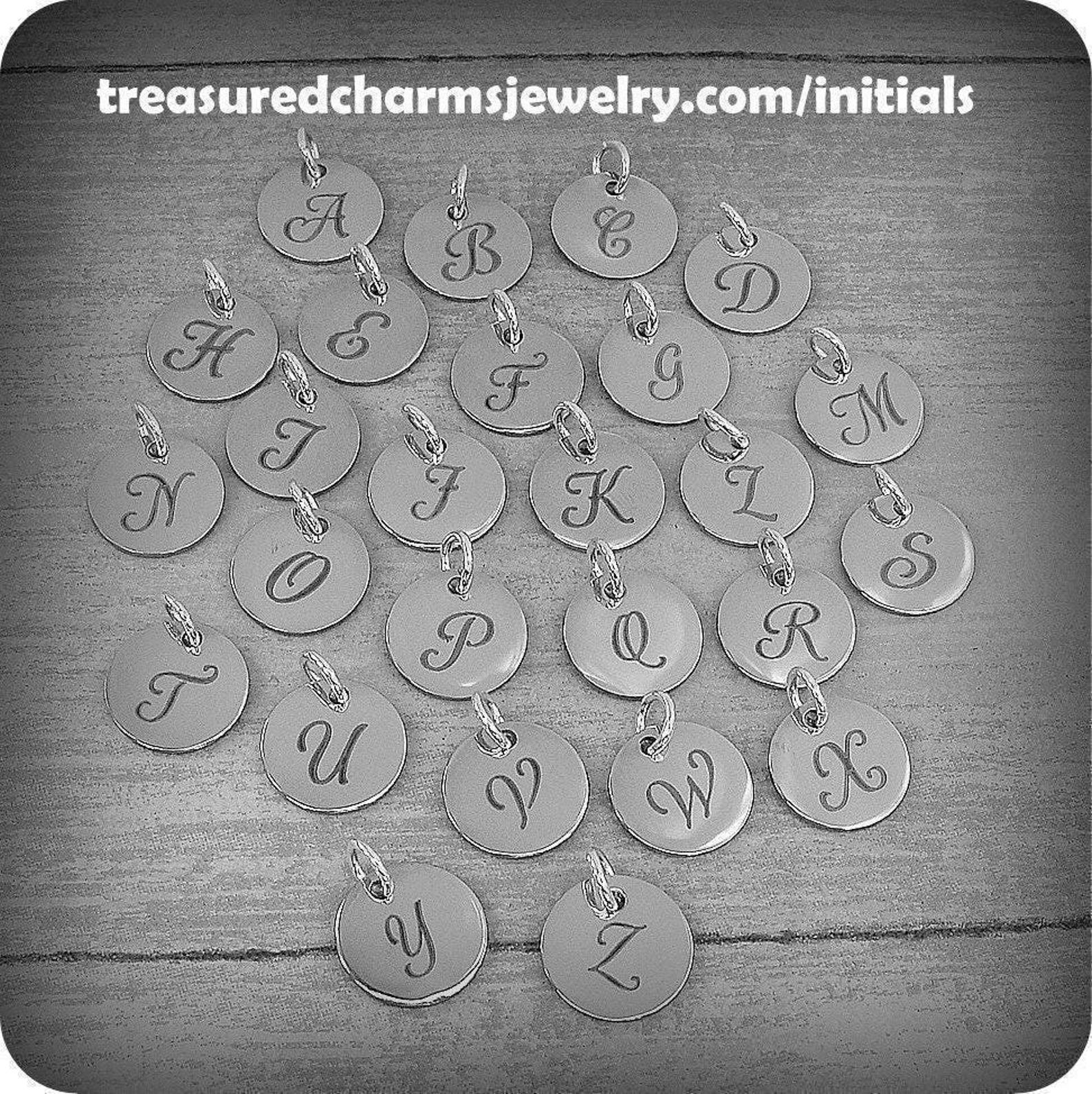 Stainless Steel Letter V Charm, Silver Engraved Letter V Round Disc ...