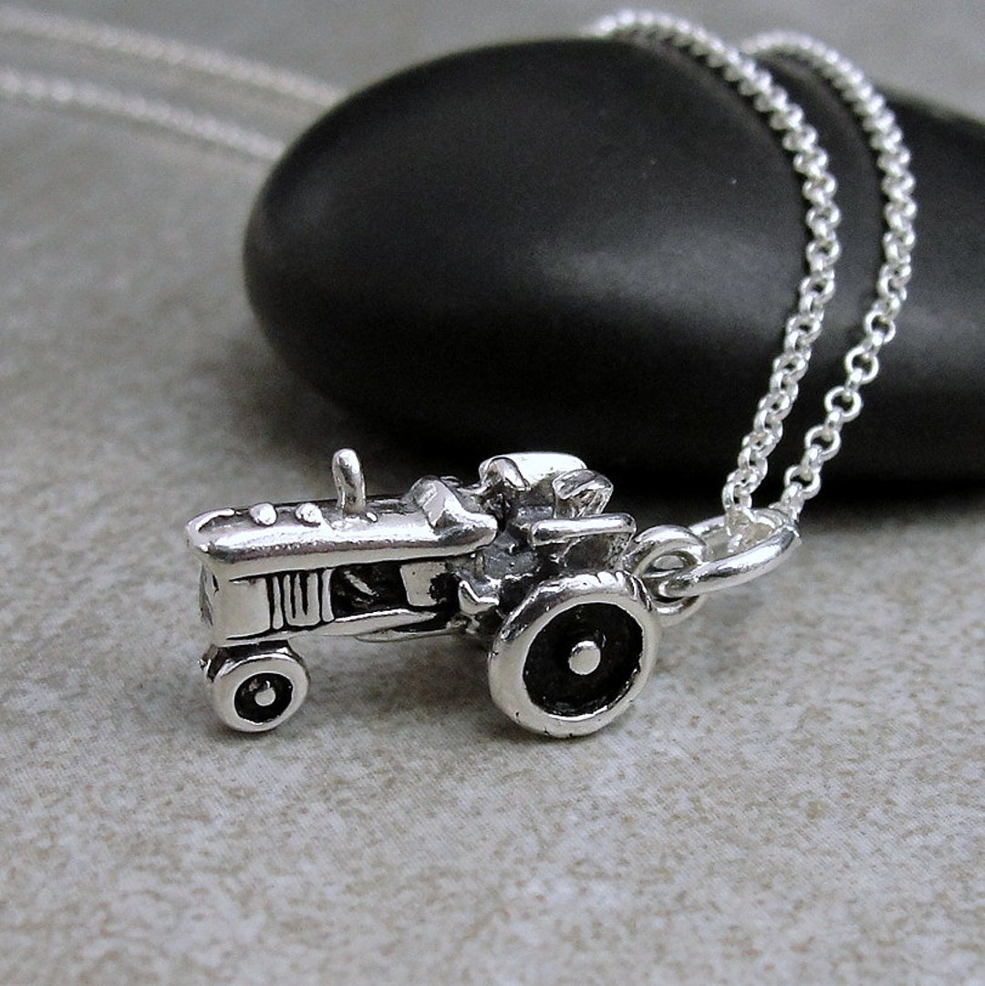 Tractor Necklace, 925 Sterling Silver 3D Tractor Charm Necklace, Farmer ...