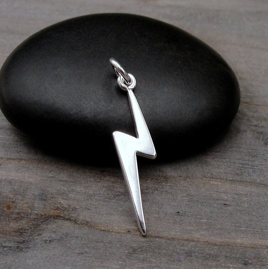 Sterling Silver Lightning Bolt Charm, Lightning Charm for Necklace or ...