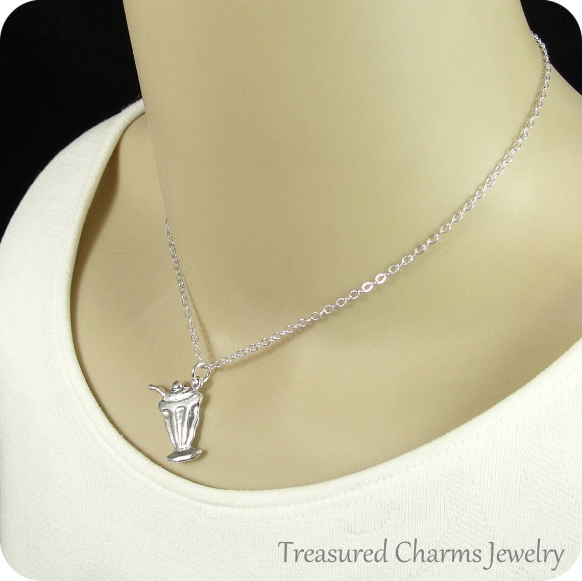 Milkshake Necklace Silver Plated Milkshake Ice Cream Charm on | Etsy