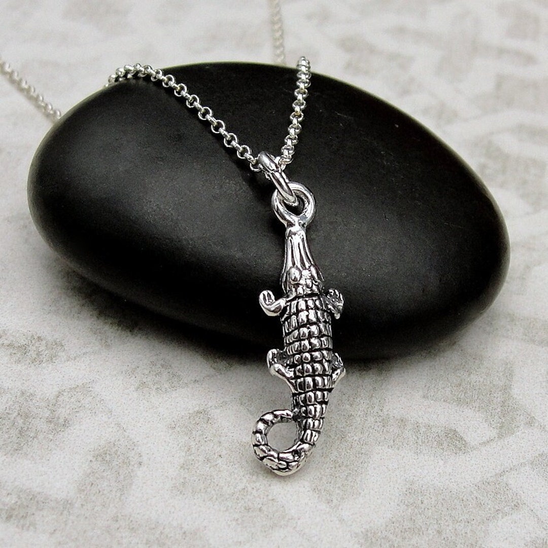 Sterling Silver Alligator Necklace, 925 Crocodile Charm Necklace ...