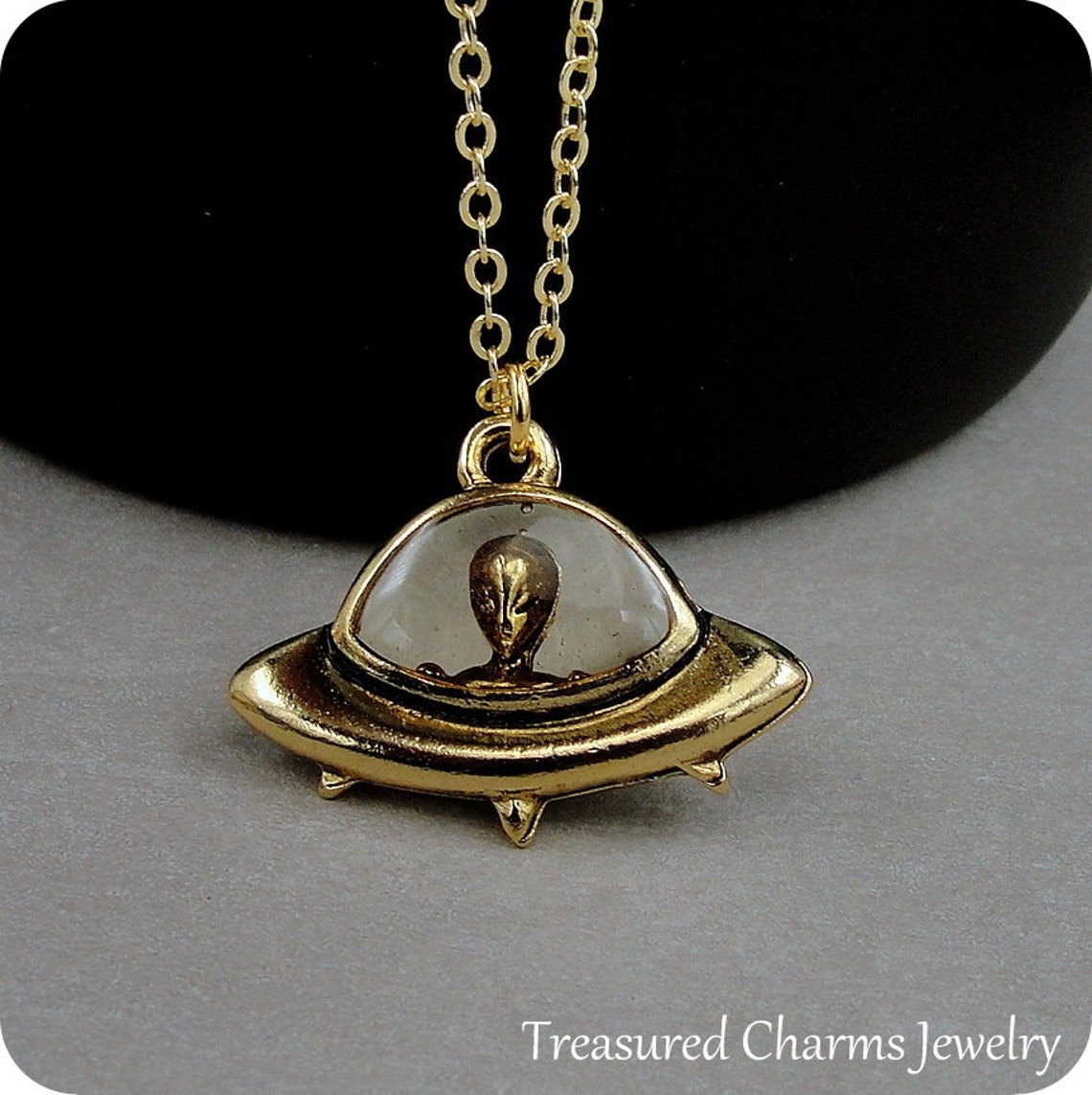UFO Spaceship Alien Necklace Gold UFO Charm Necklace Gold | Etsy