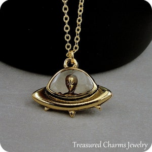 UFO Spaceship Alien Necklace Gold UFO Charm Necklace Gold | Etsy