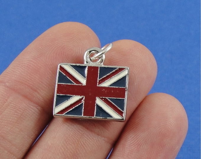 British Flag Charm Silver and Enamel British UK Flag Charm for Necklace ...