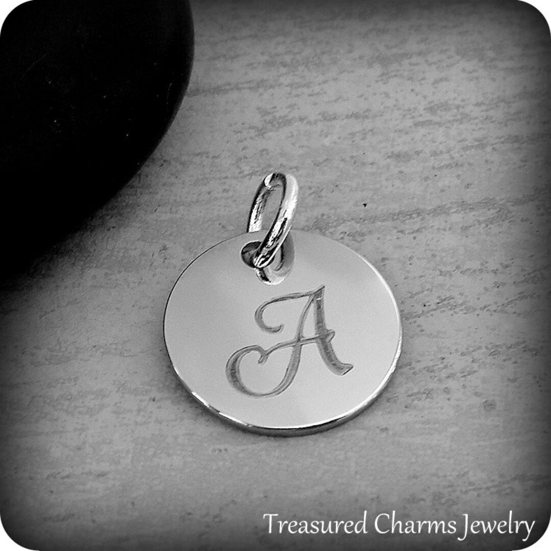 Stainless Steel Letter A Charm, Silver Engraved Letter A Round Disc ...