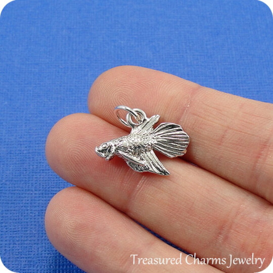 Betta Fish Charm Silver Plated Siamese Fighting Fish Charm for Necklace ...