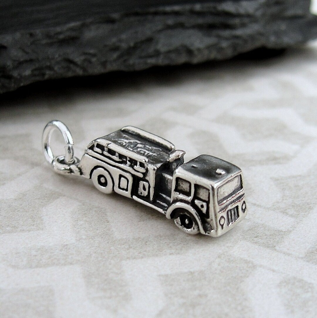 Fire Engine Charm, 925 Sterling Silver 3D Fire Truck Charm for Necklace ...