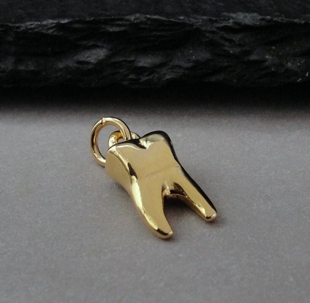 Gold Tooth Charm, Gold 3D Tooth Charm for Necklace or Bracelet, Molar ...