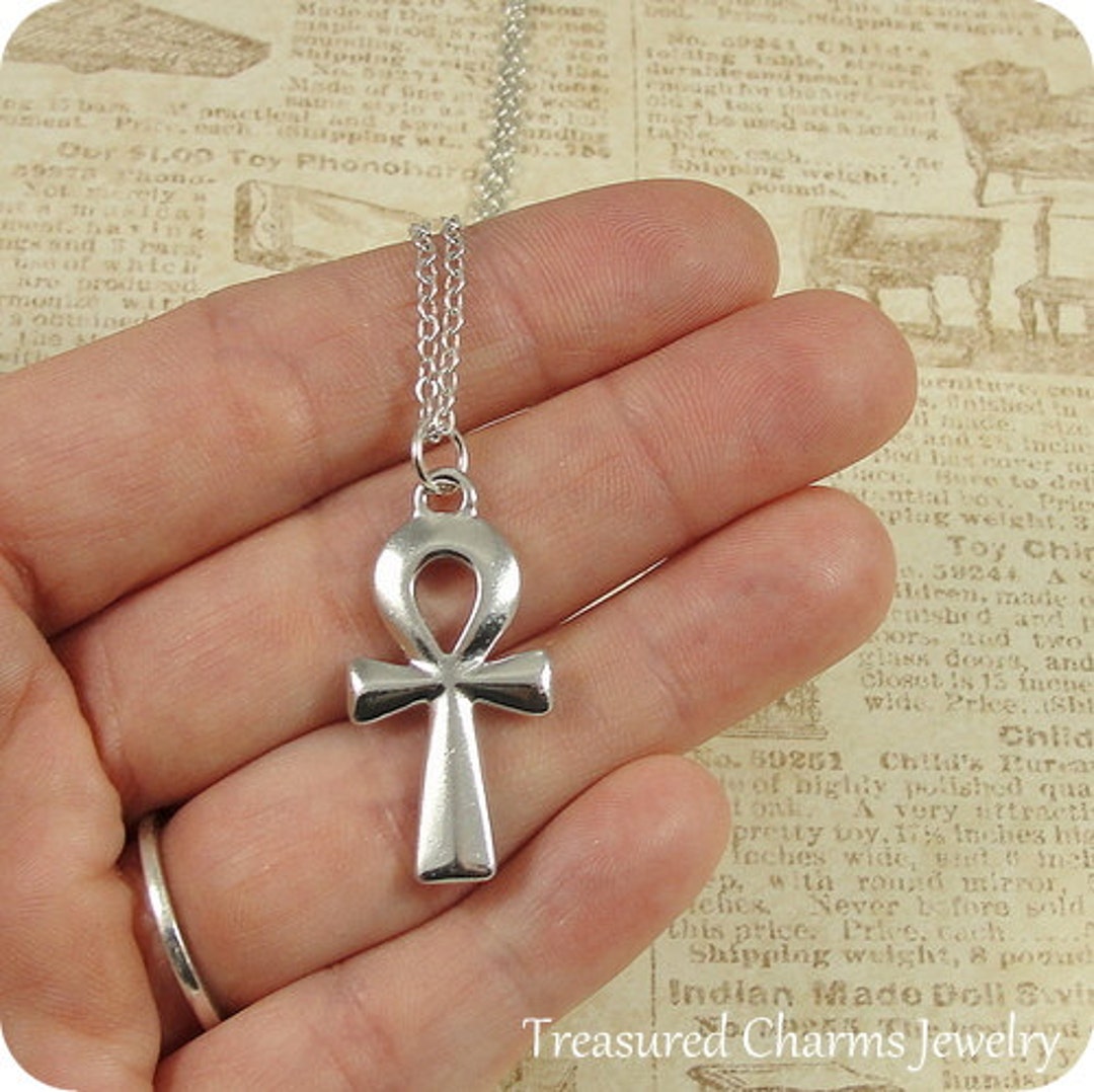 Ankh Necklace, Silver Plated Ankh Charm on a Silver Cable Chain - Etsy