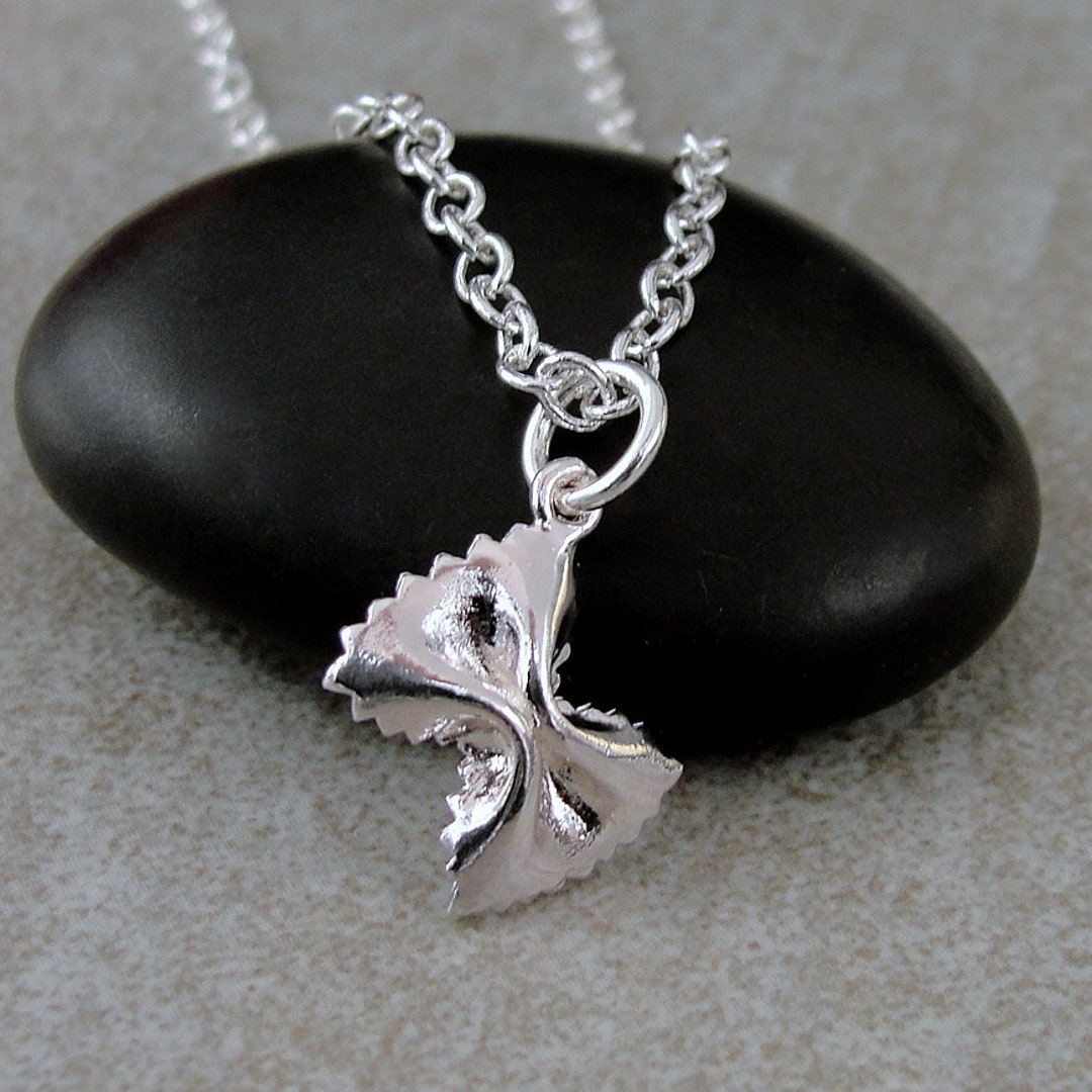 Farfalle Necklace, Silver Plated Bowtie Pasta Charm Necklace, Pasta ...